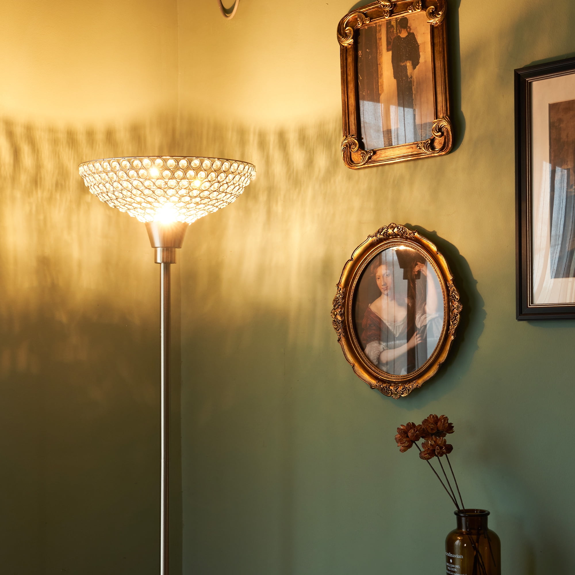 73" Contemporary Torchiere Standing Floor Lamp with Crystal Accent ...