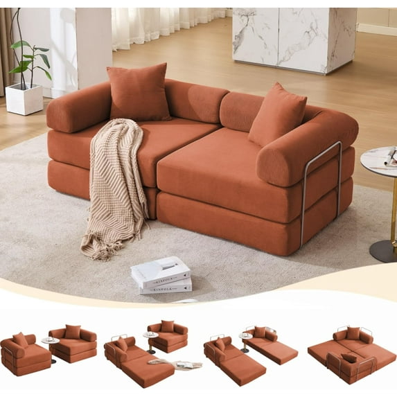 73'' Convertible Boneless Sofa Couch with Removable Armrests, Corduroy ...