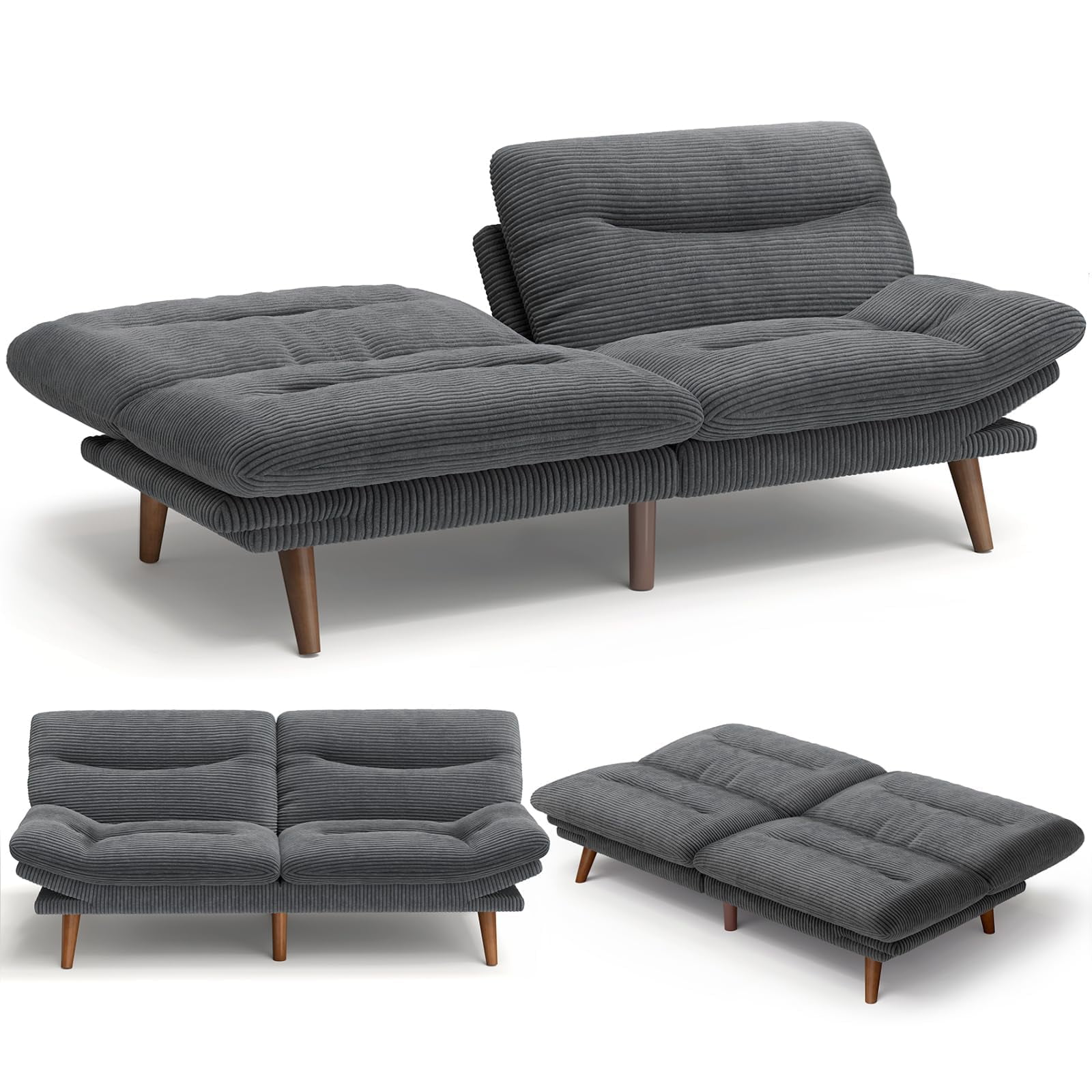 73″ Convertible Futon Sofa Bed, Dark Gray Futon with Adjustable ...
