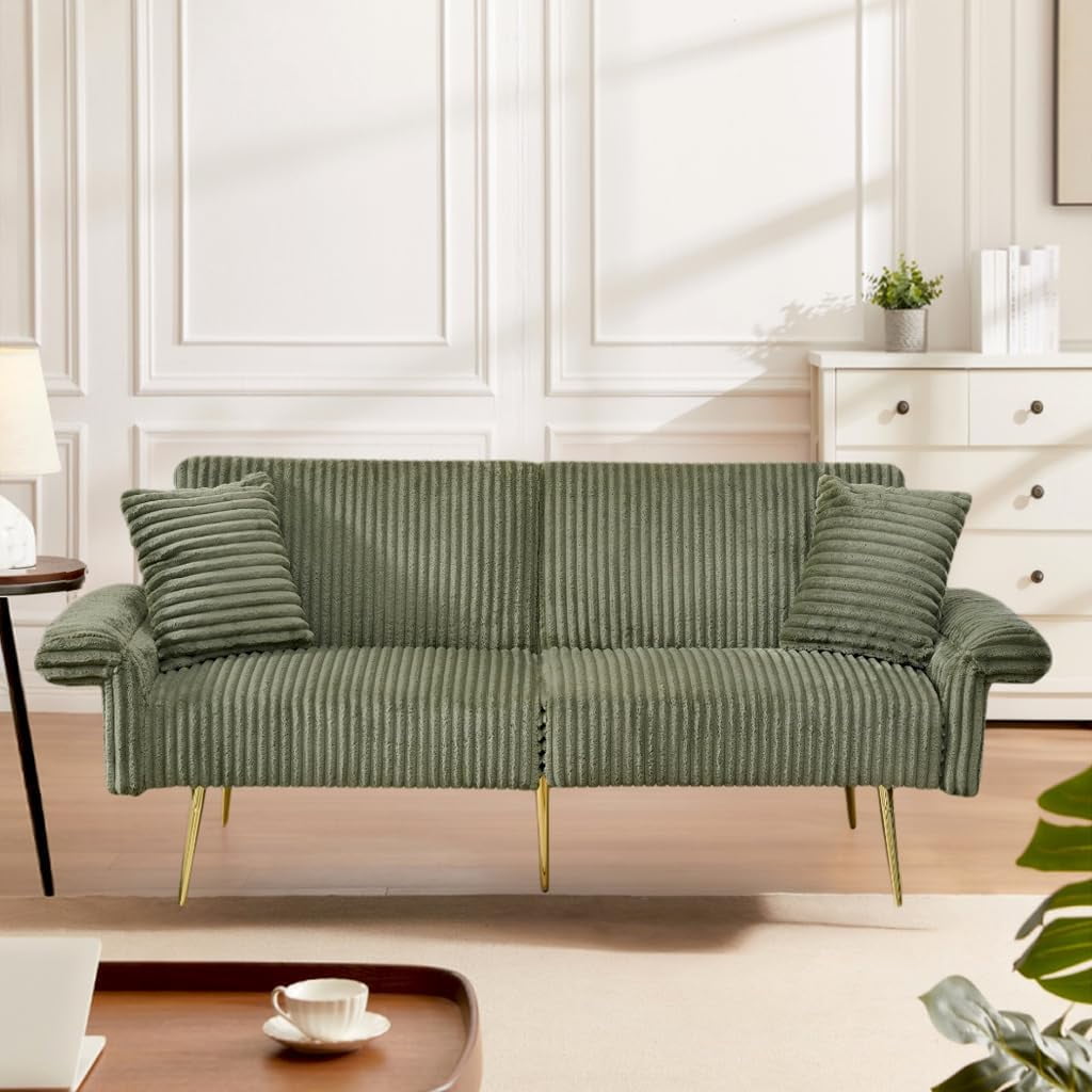 73" Convertible Futon Sofa Bed, Teddy Fabric Sleeper Couch with 3 ...