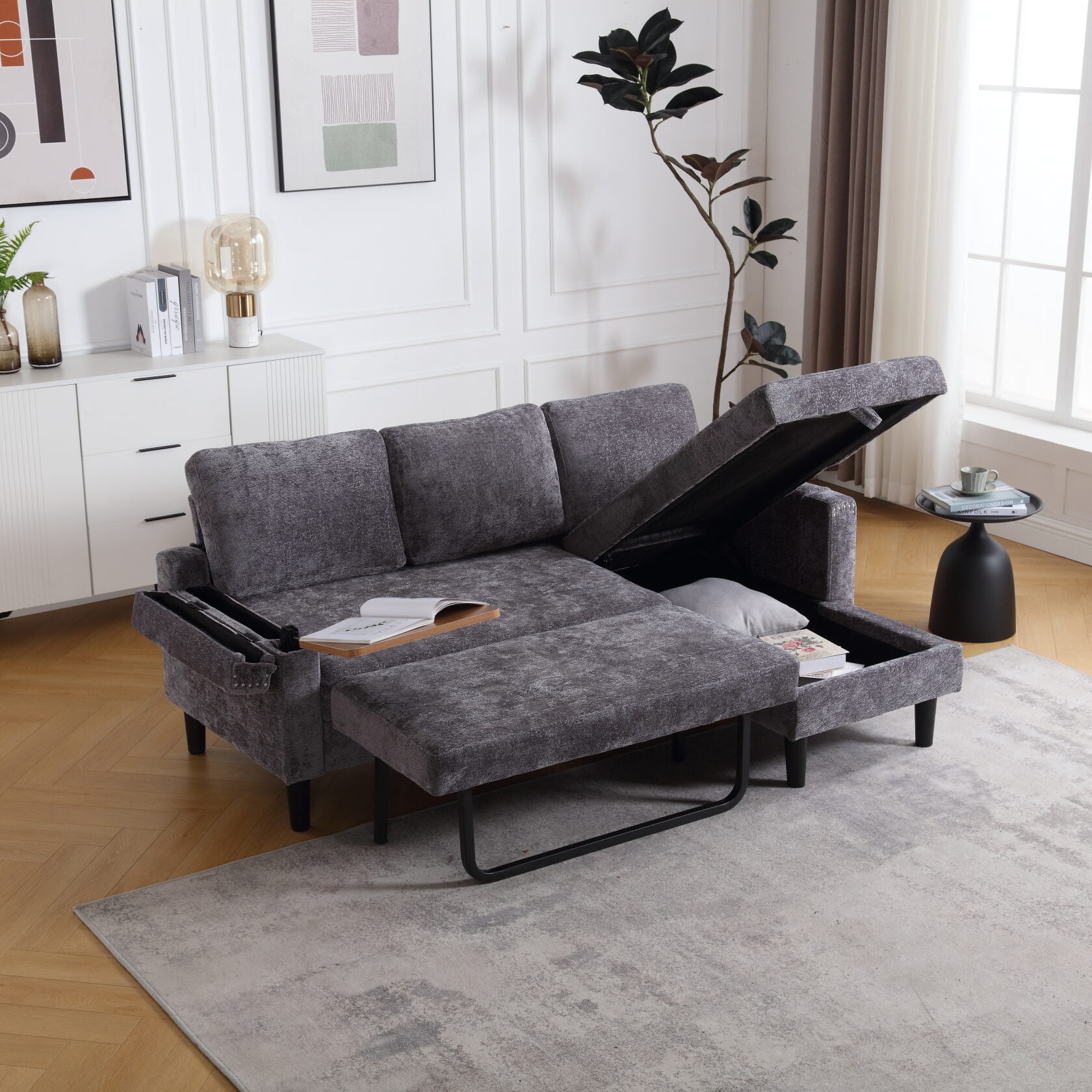 73" Convertible Sleeper Sofa Bed, Modern Sectional Upholstered Loveseat ...