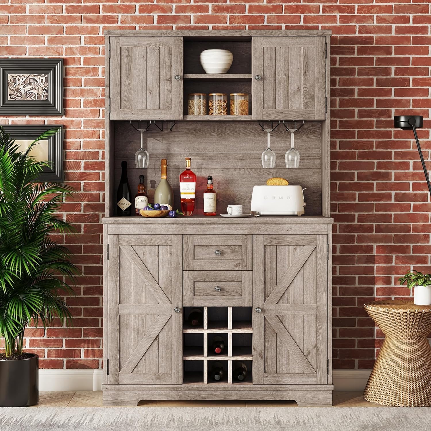73" Farmhouse Kitchen Sideboard with Storage and 2 Drawers, Open ...