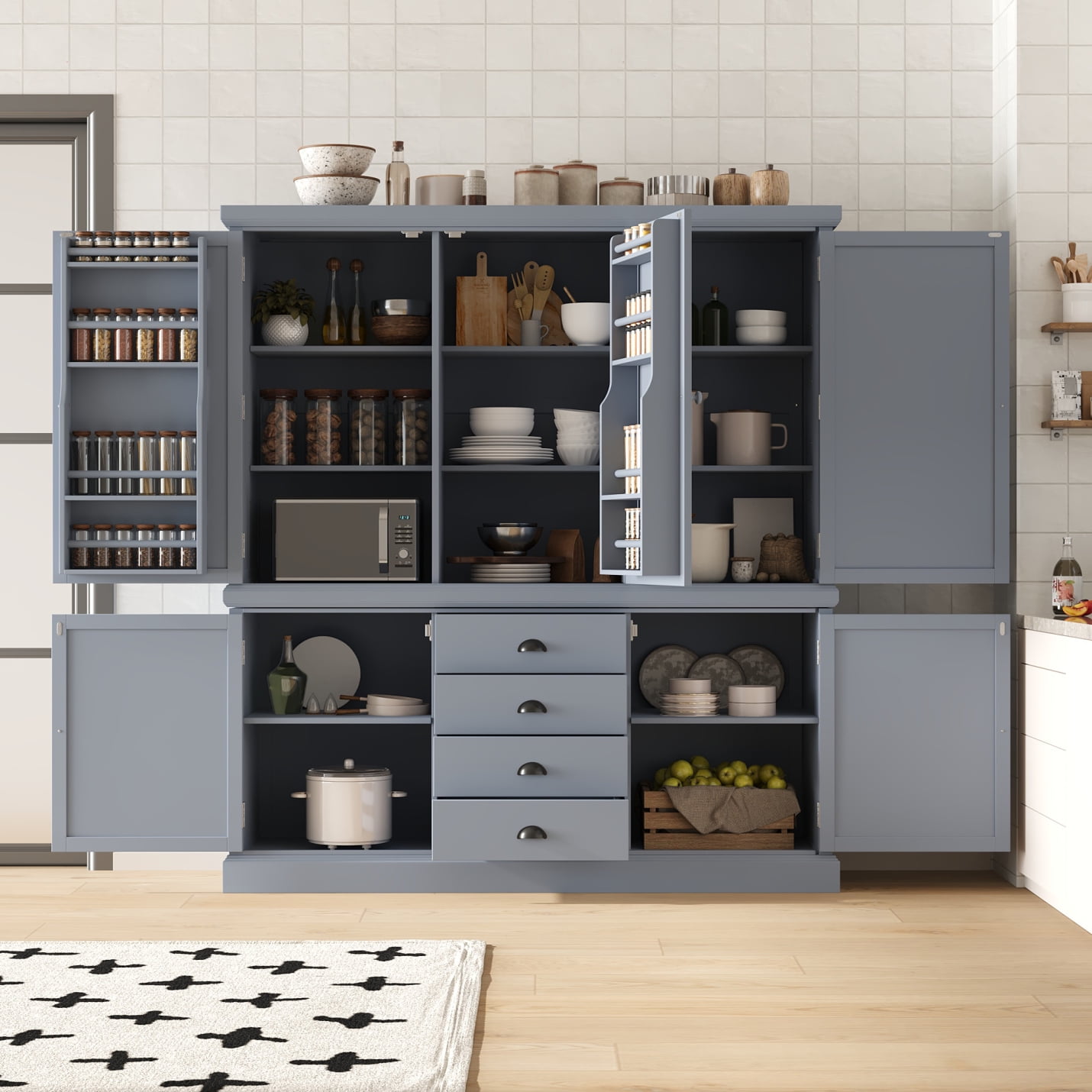 73'' Freestanding Kitchen Pantry with Drawers Cupboard and Door Shelves ...