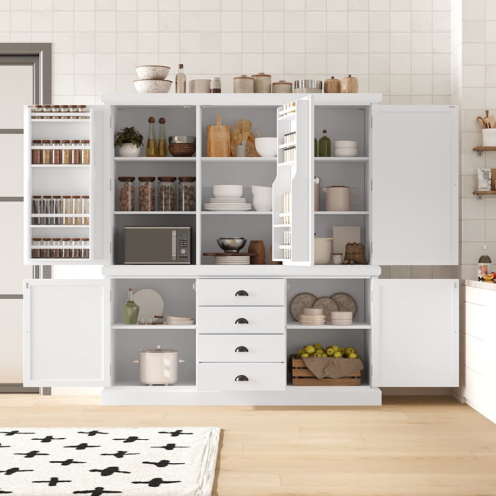 73'' Freestanding Wooden Kitchen Cabinet with Adjustable Shelves ...