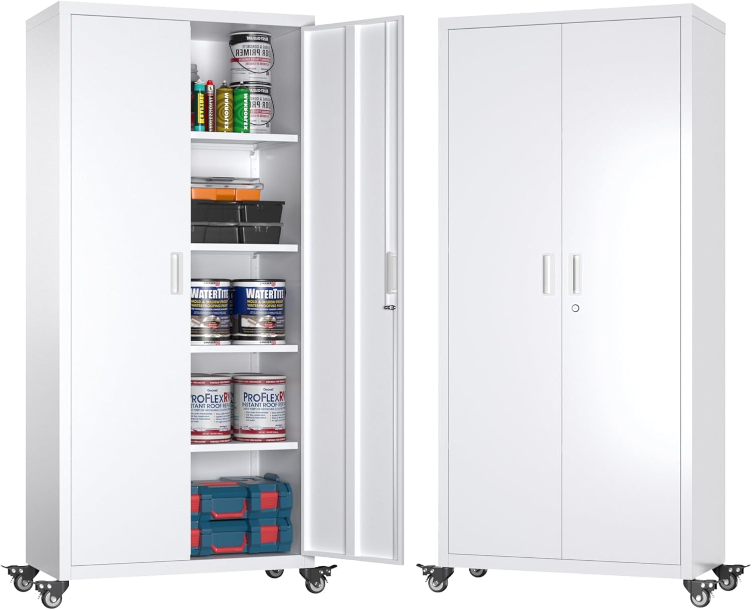 73" H 2 Door Metal Storage Cabinet on Wheels,Lockable Steel Rolling ...