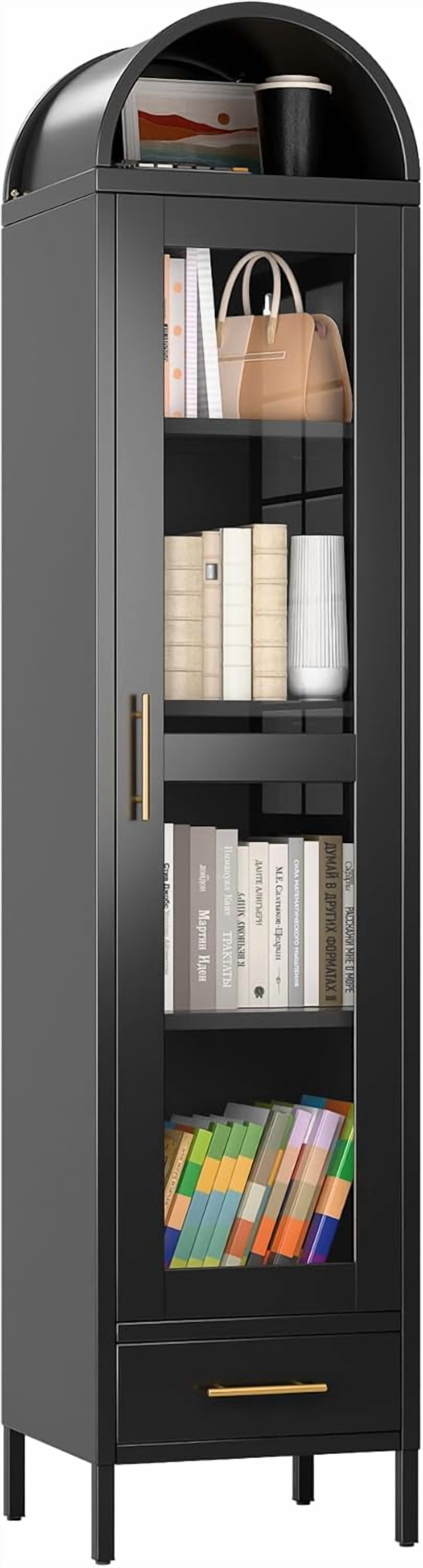 73''H Metal Arched Bookcase Cabinet, Arch Display Storage Cabinet with ...