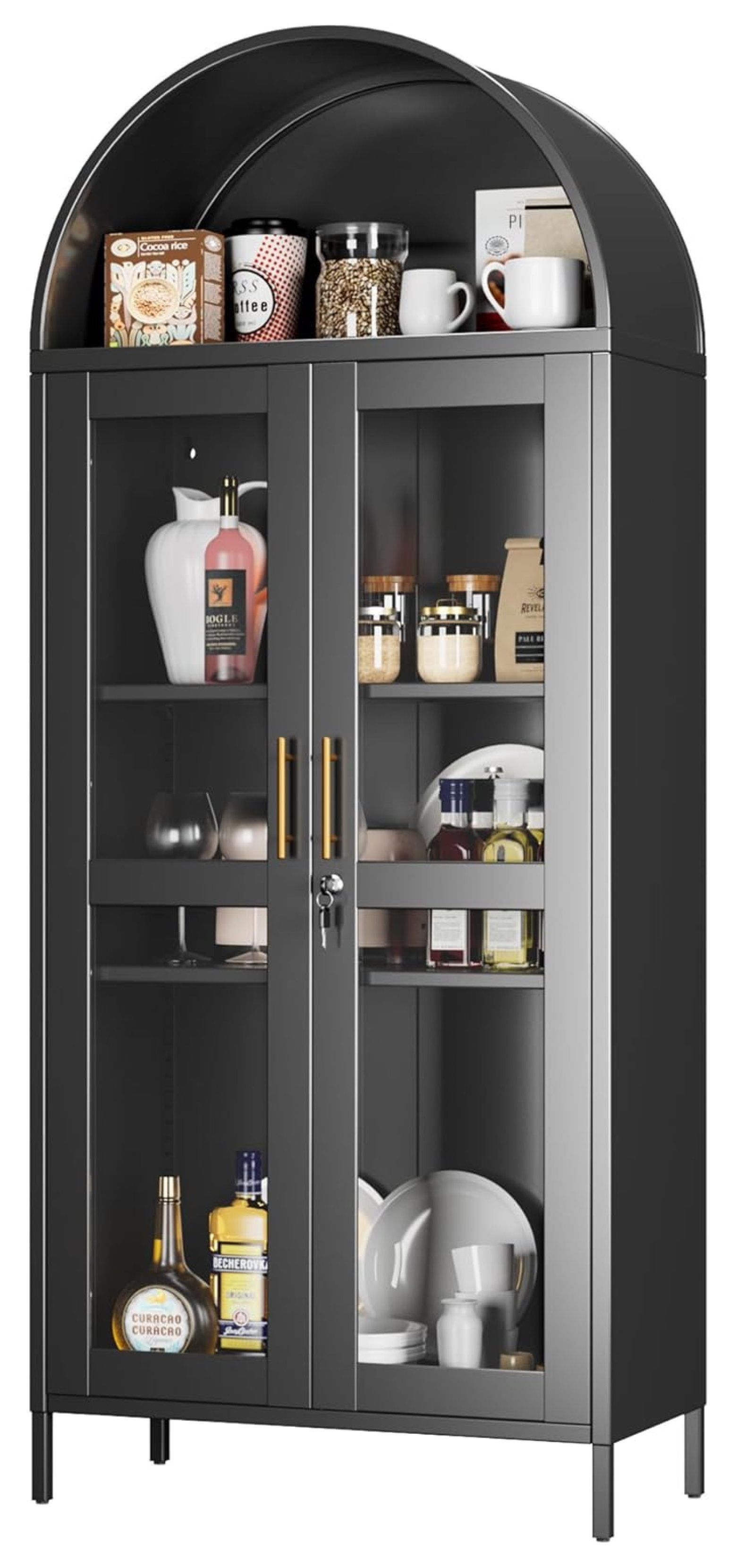 73'' H Metal Arched Display Cabinet with Glass Door,Locking Kitchen ...