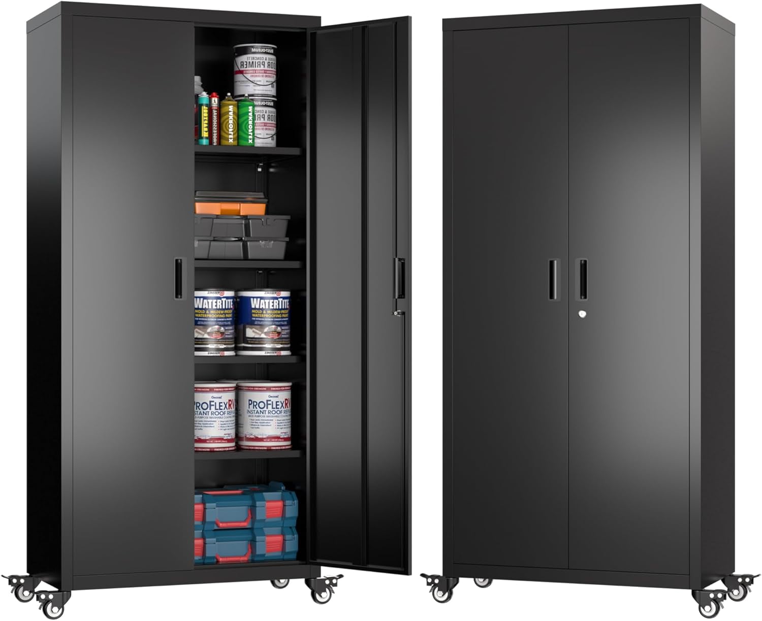 73" H Metal Garage Storage Cabinet with Wheels,Rolling Tool Storage ...