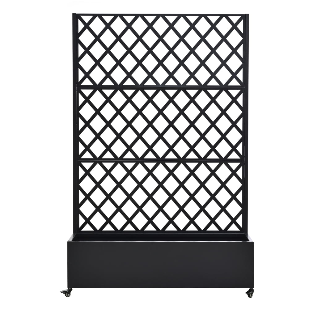73" H Metal Planter Box with Trellis & Wheels, Black, 47" L - Walmart.com