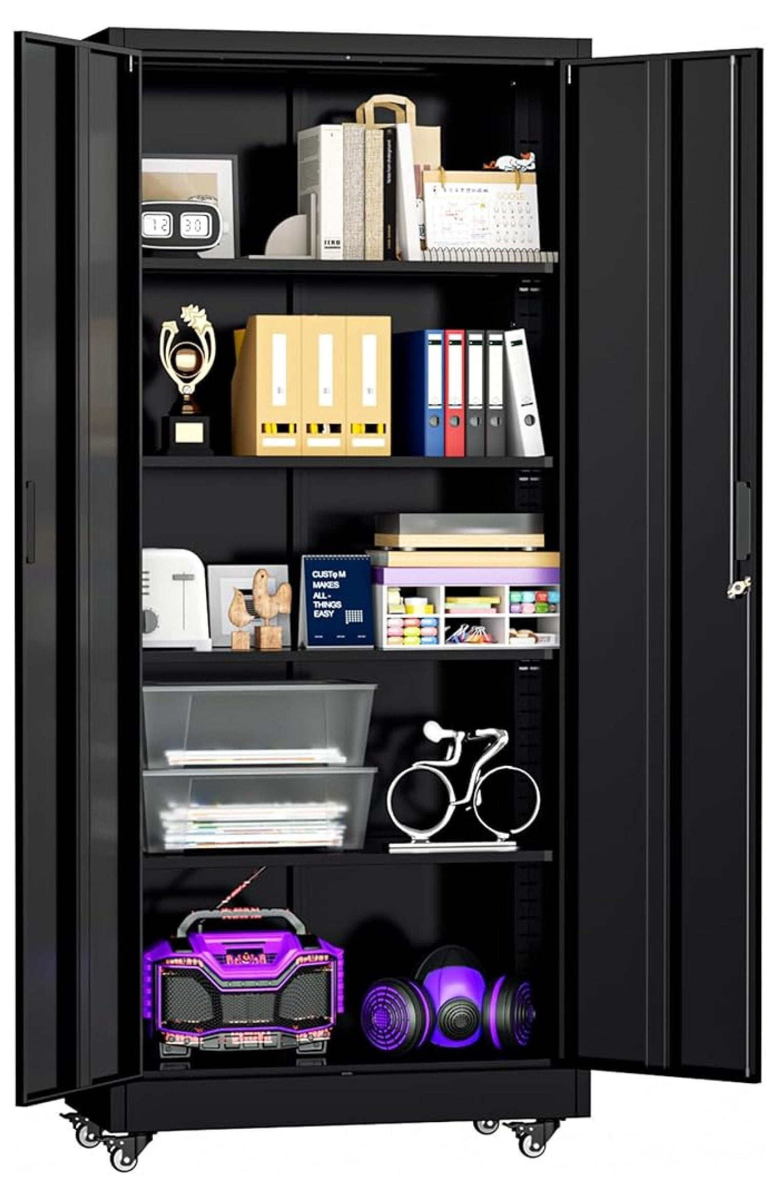 73" H Metal Storage Lockers with Wheels,Rolling Garage Cabinet with ...