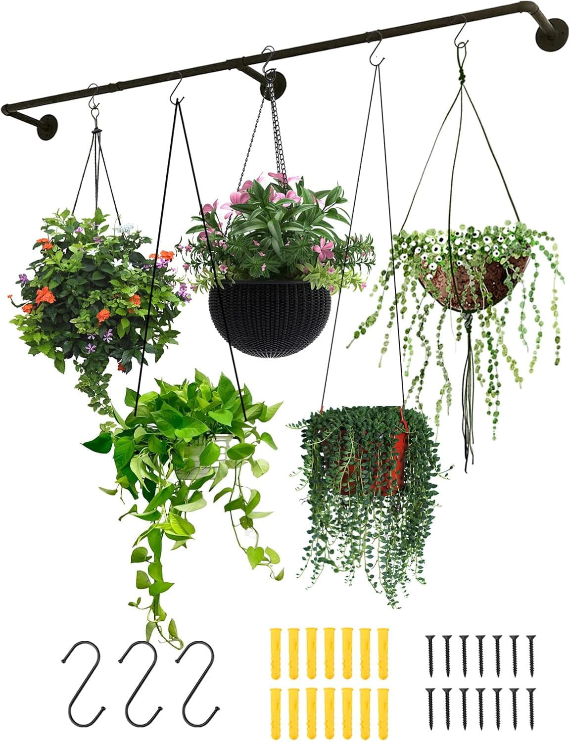 73 in Hanging Rod with 6 Hanging Hooks and Screws, Window Hangers ...