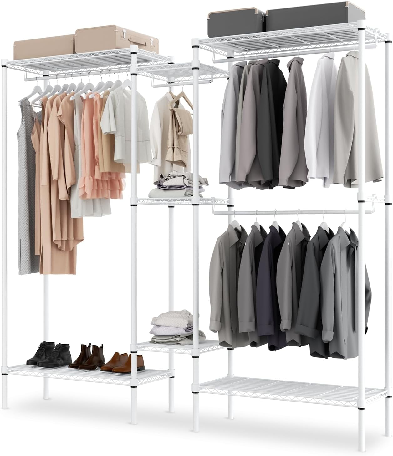 73-Inch Portable Freestanding Closet Wardrobe Adjustable Garment Rack ...