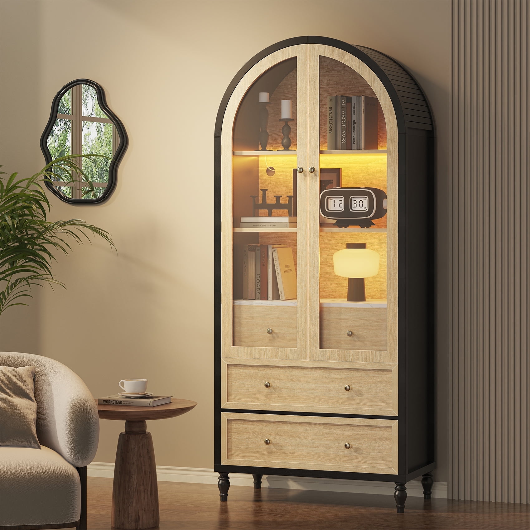 73 Inch Tall Arched Cabinet, Arched Storage Cabinet With Doors, Black ...