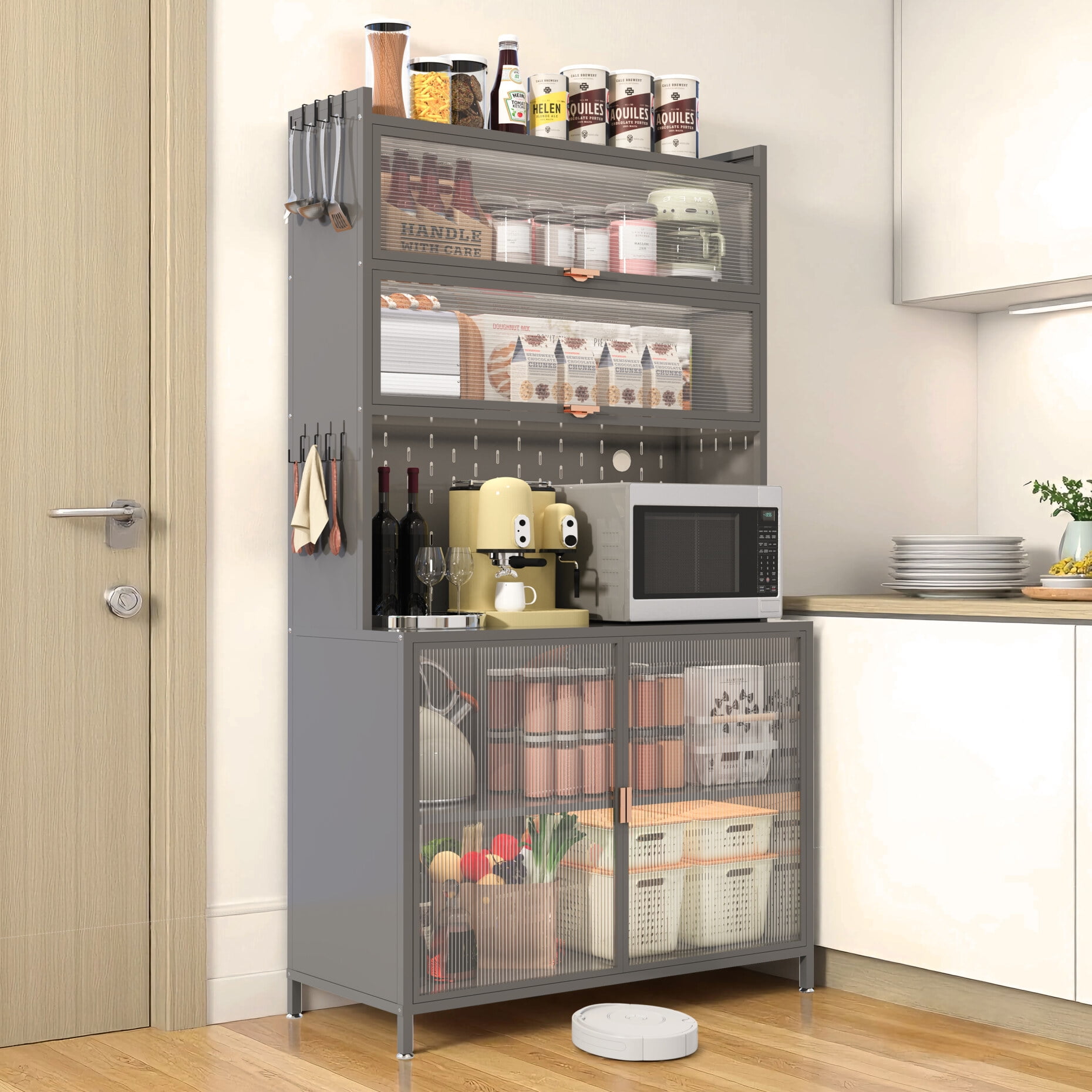 73 Inch Tall Kitchen Pantry Cabinet with 6 Adjustable Shelves, Flip-Up ...