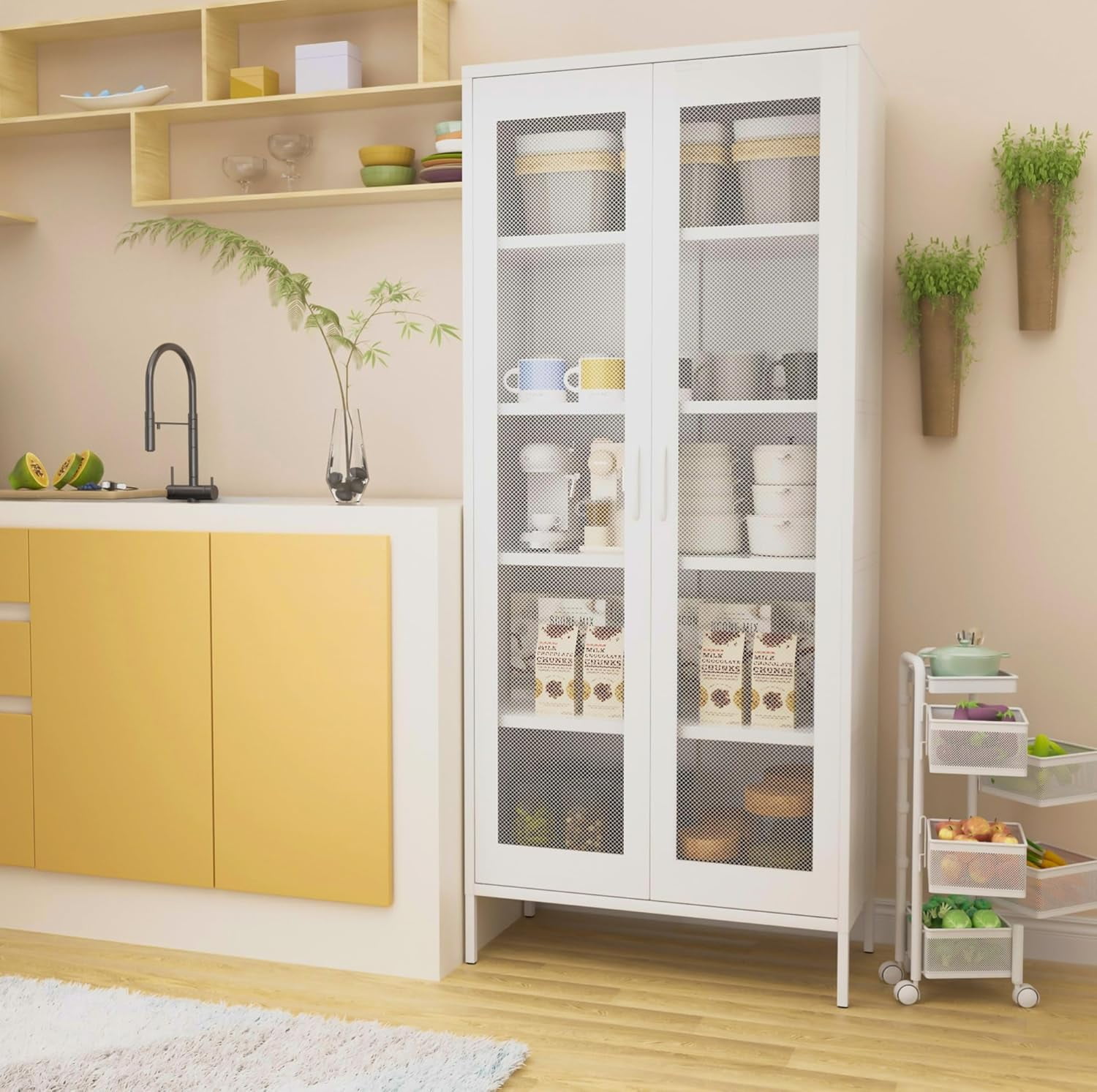 73" Industrial Storage Pantry, Kitchen Storage Cabinet with Mesh Door ...