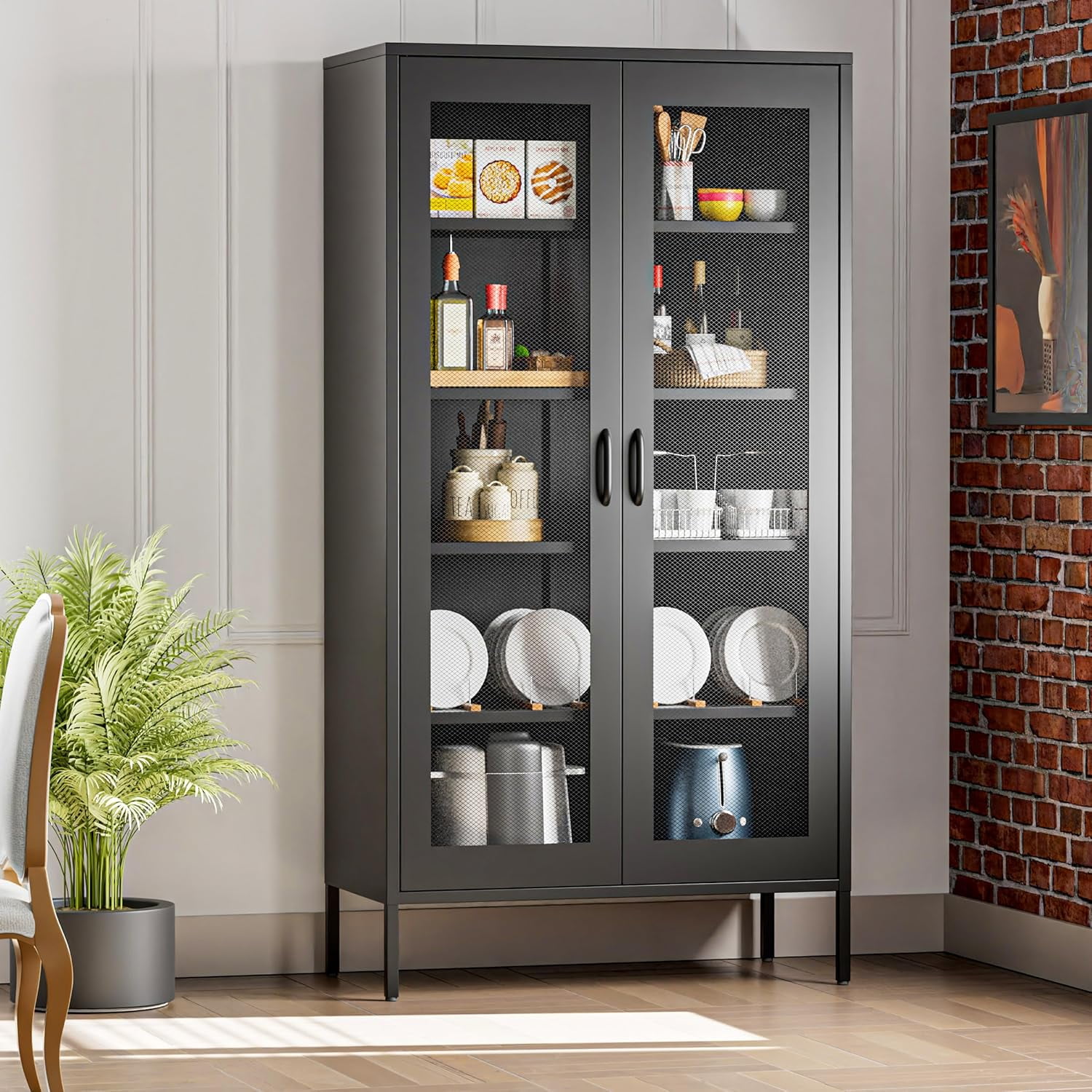 73" Kitchen Pantry Cabinet, Kitchen Storage Cabinet with Mesh Doors, 4 ...