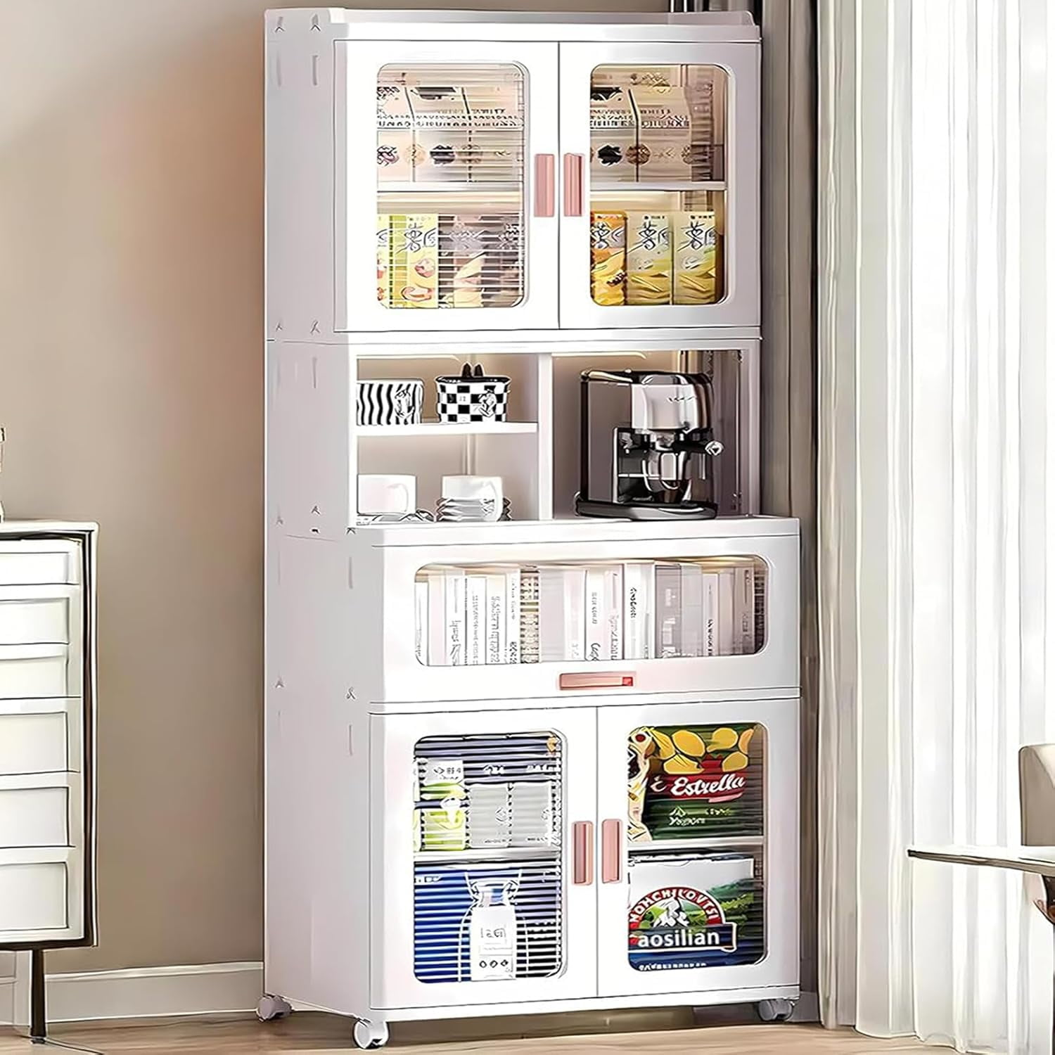 73" Kitchen Pantry Storage Cabinet, Collapsible Storage Bins with ...