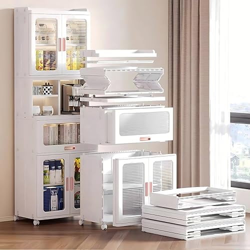 73" Kitchen Pantry Storage Cabinet, Collapsible Storage Bins with ...