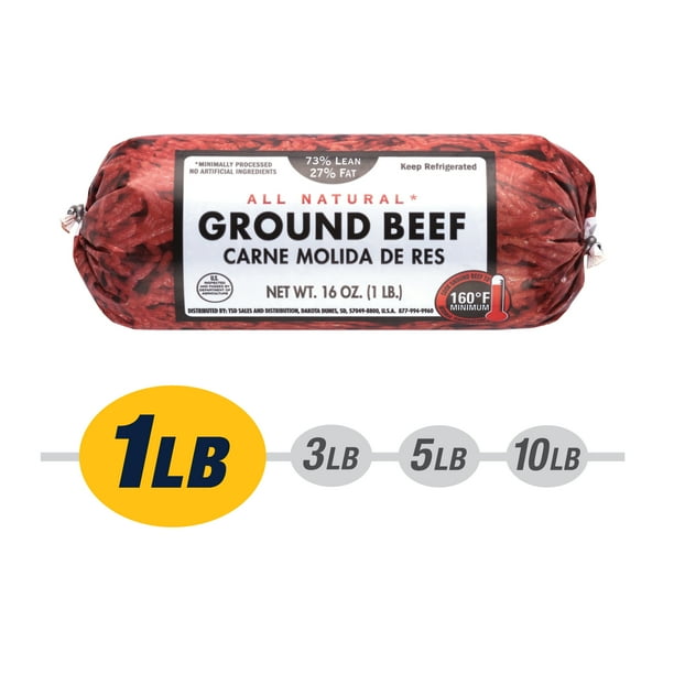 73% Lean / 27% Fat Ground Beef, 1 lb Roll, Fresh, All Natural ...