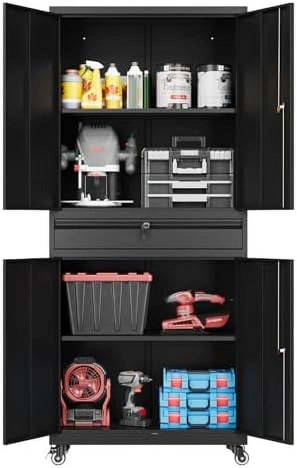 73" Metal Cabinet-Black Heavy Duty Rolling Storage Cabinet Steel Tool ...