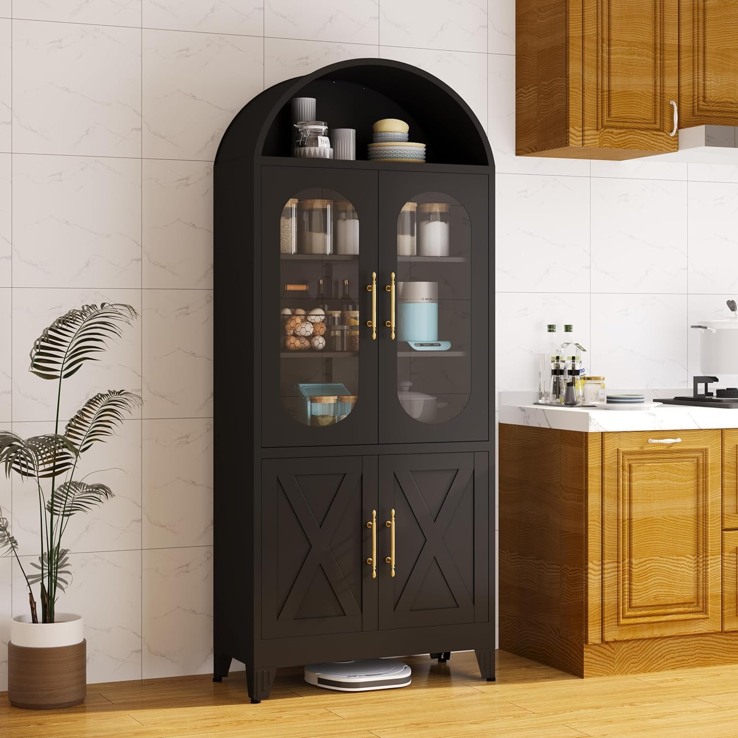 73" Metal Tall Arched Kitchen Pantry Cabinet,Arched Cabinet,Arched ...