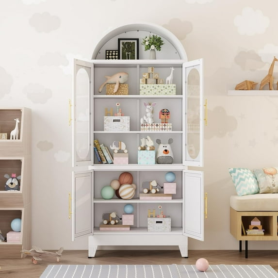 73" Metal Tall Arched Kitchen Pantry Cabinet, Modern Farmhouse Kitchen ...