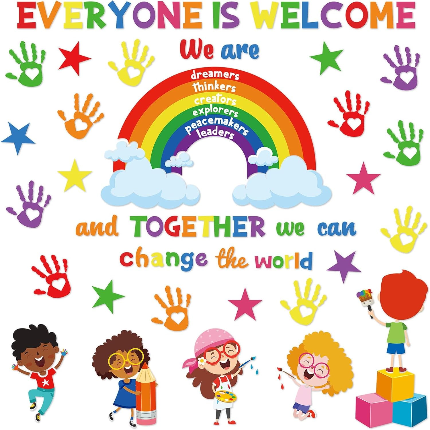 73 Pcs Diversity Bulletin Board Decoration Set Diverse Student Hand ...
