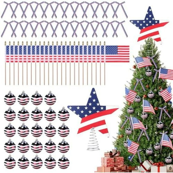 73 Pcs Patriotic Veterans Day Christmas Tree Decoration National Flag ...