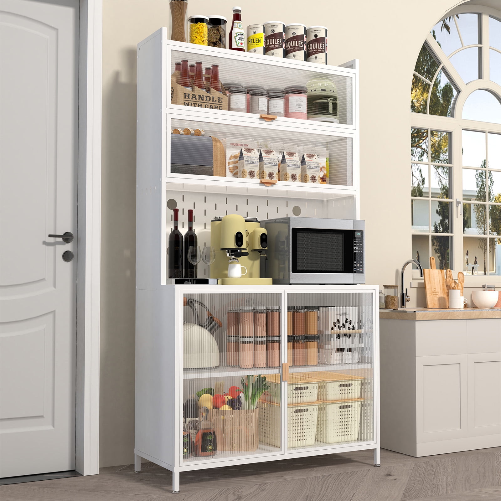 73'' Tall Kitchen Bakers Rack with Flip Door Cabinet, 6 Tier ...