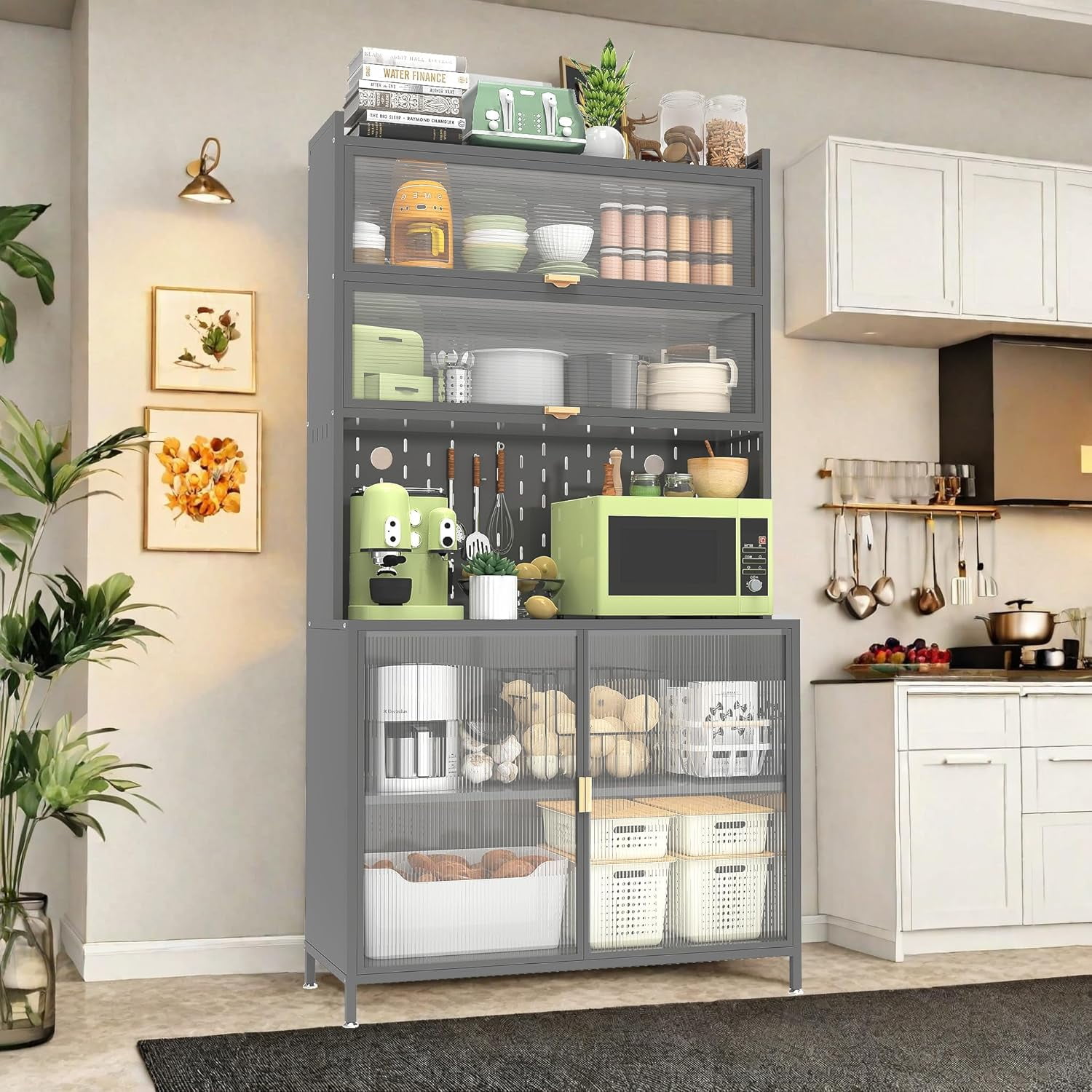 73‘’ Tall Kitchen Pantry Storage Cabinet, Metal Pantry Cabinet with ...