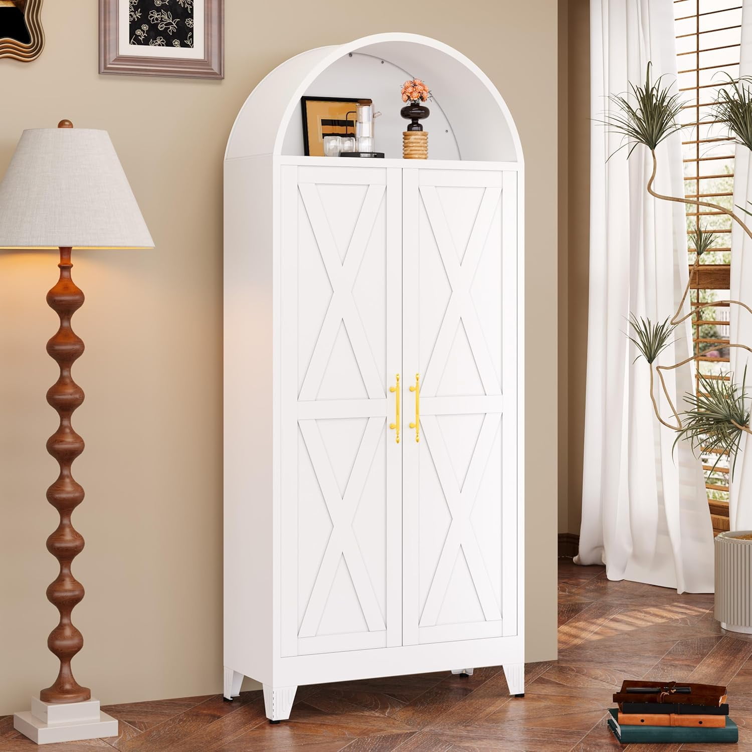 73" Tall Metal Arched Kitchen Pantry Cabinet, Modern Farmhouse Storage ...