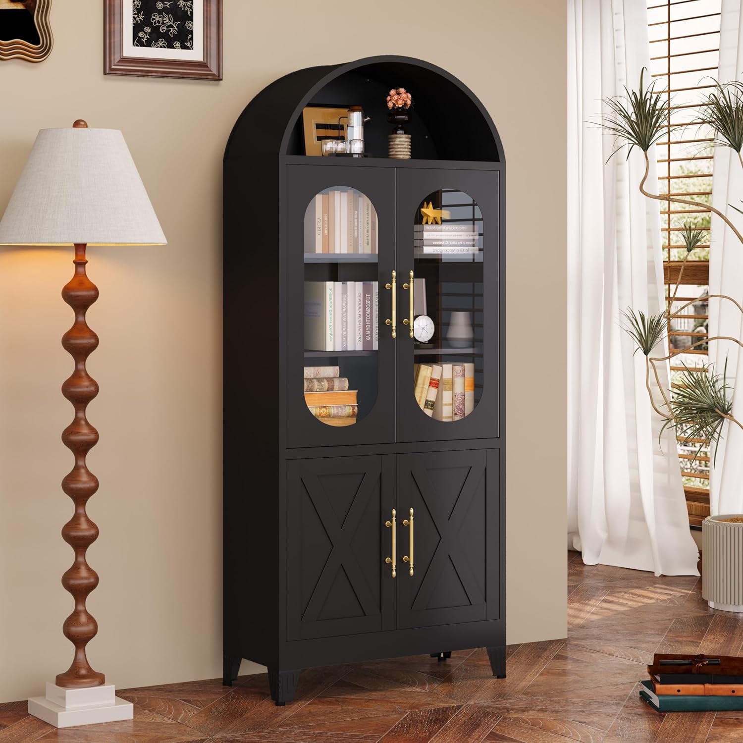 73" Tall Metal Arched Kitchen Pantry Cabinet, Modern Farmhouse Storage ...