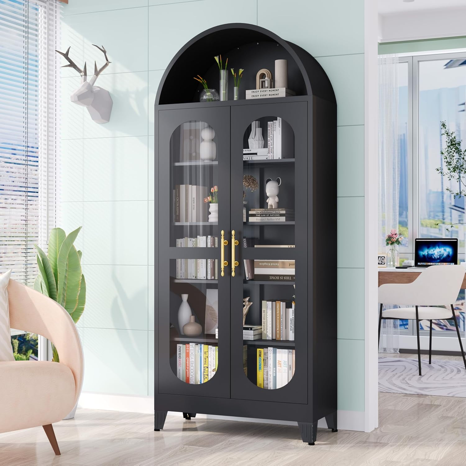 73" Tall Metal Arched Storage Cabinet, Modern Farmhouse File Cabinets ...