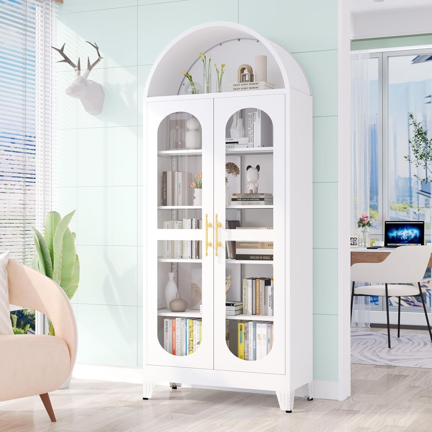 73" Tall Metal Arched Storage Cabinet, Modern Farmhouse File Cabinets ...