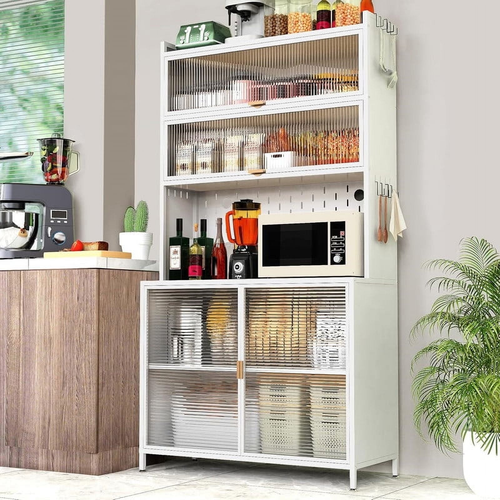 73" Tall (White) Metal Kitchen Pantry Cabinet - Freestanding Storage ...