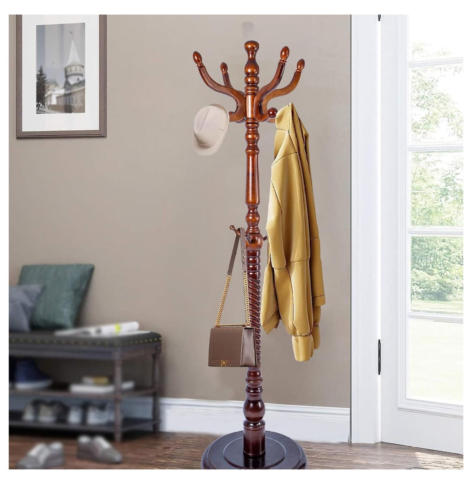 73" Wooden Coat Rack Stand,Coat Racks Freestanding With 11 And Solid ...