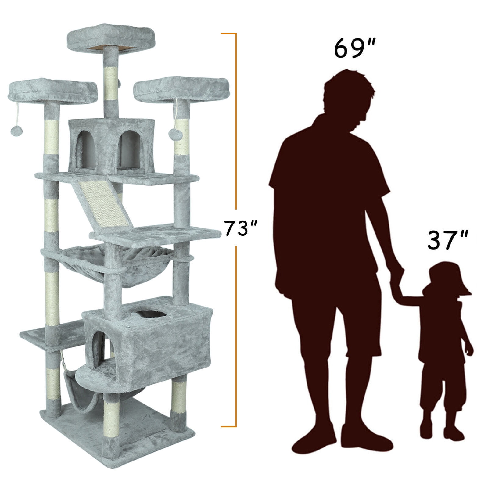 73” XXL Cat Tree Multi-Level Cat Tower Condo Furniture For Large Cats ...