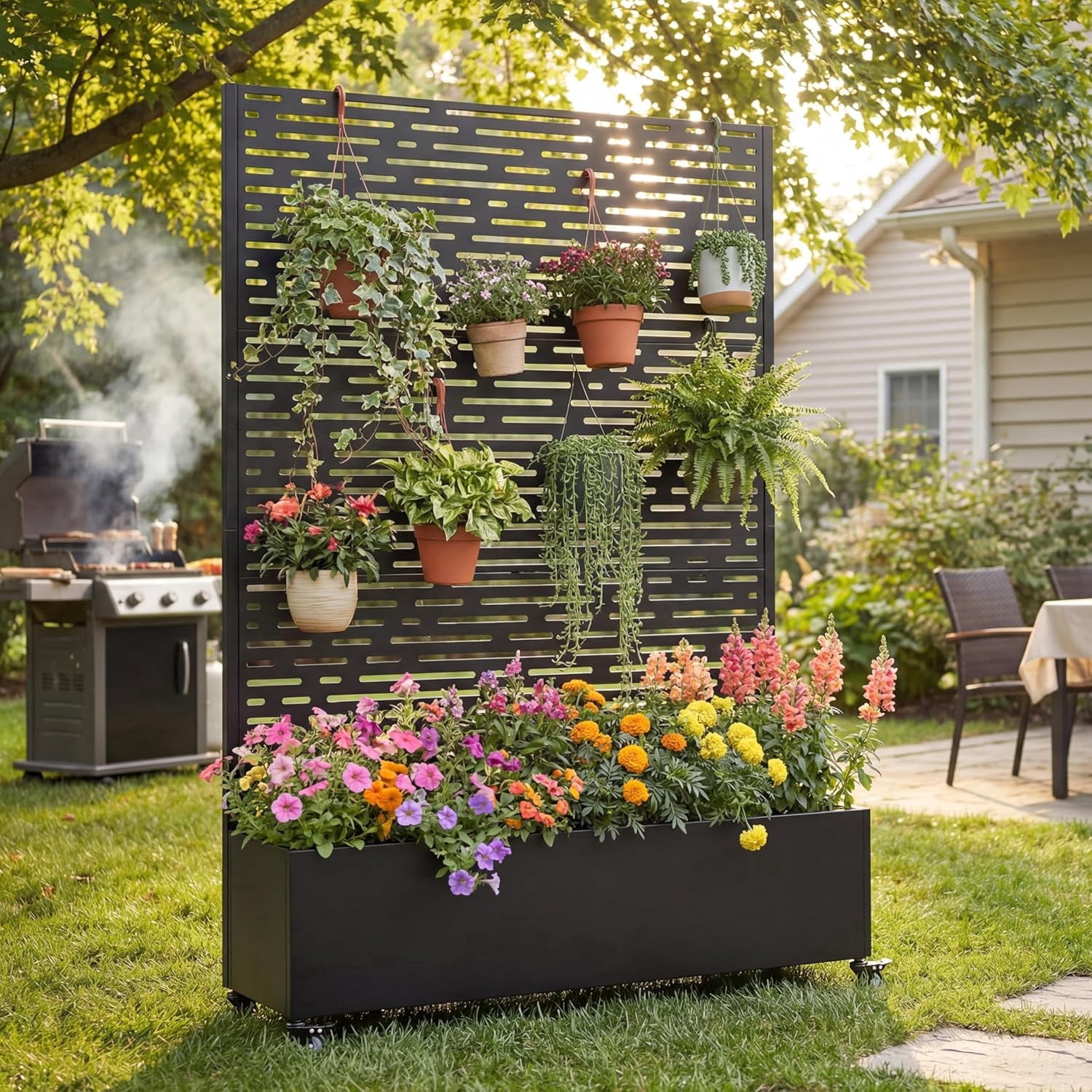 73"x47"x16" Galvanized Steel Raised Garden Bed with Wheels and Trellis ...
