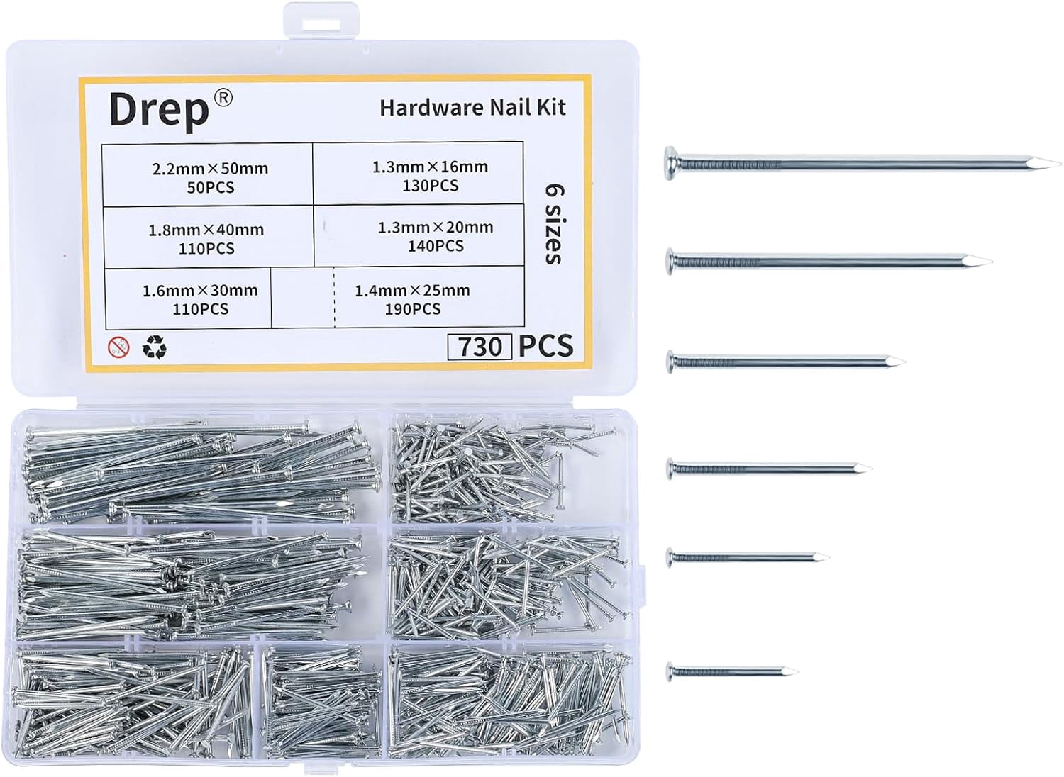 730pcs Hardware Nails Kit - Galvanized Finish & Frame Nails, Up to 2 ...