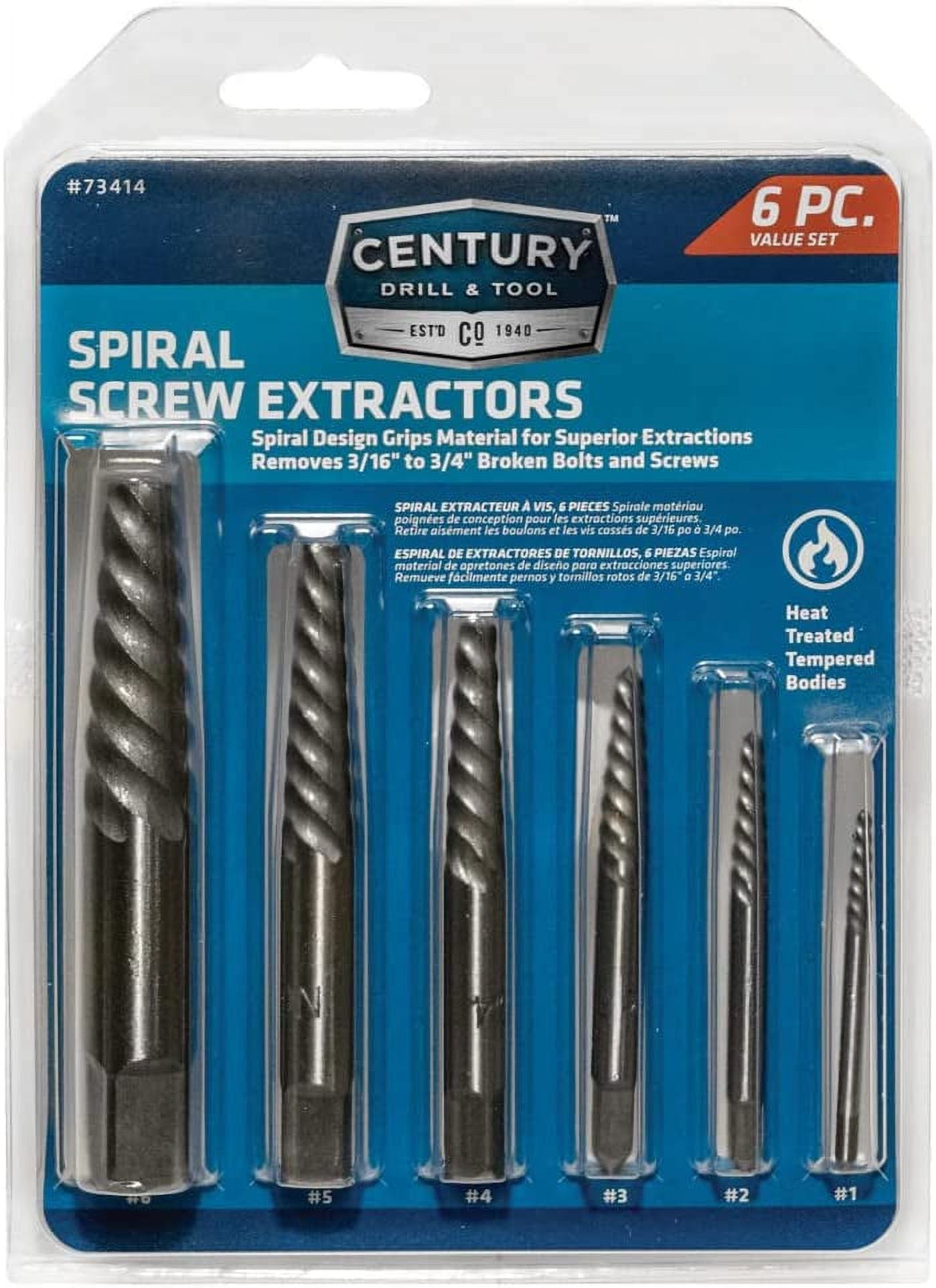 73414 Spiral Flute Extractor Set, #1 - #6, Heat-Treated Steel, Superior ...