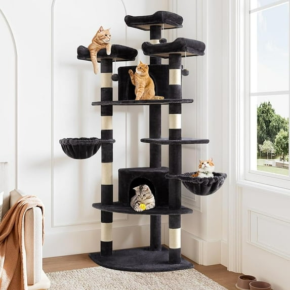 MY 73in Fan-Shaped Space-Saving Corner Cat Tower/Multi-Level Tall Cat ...