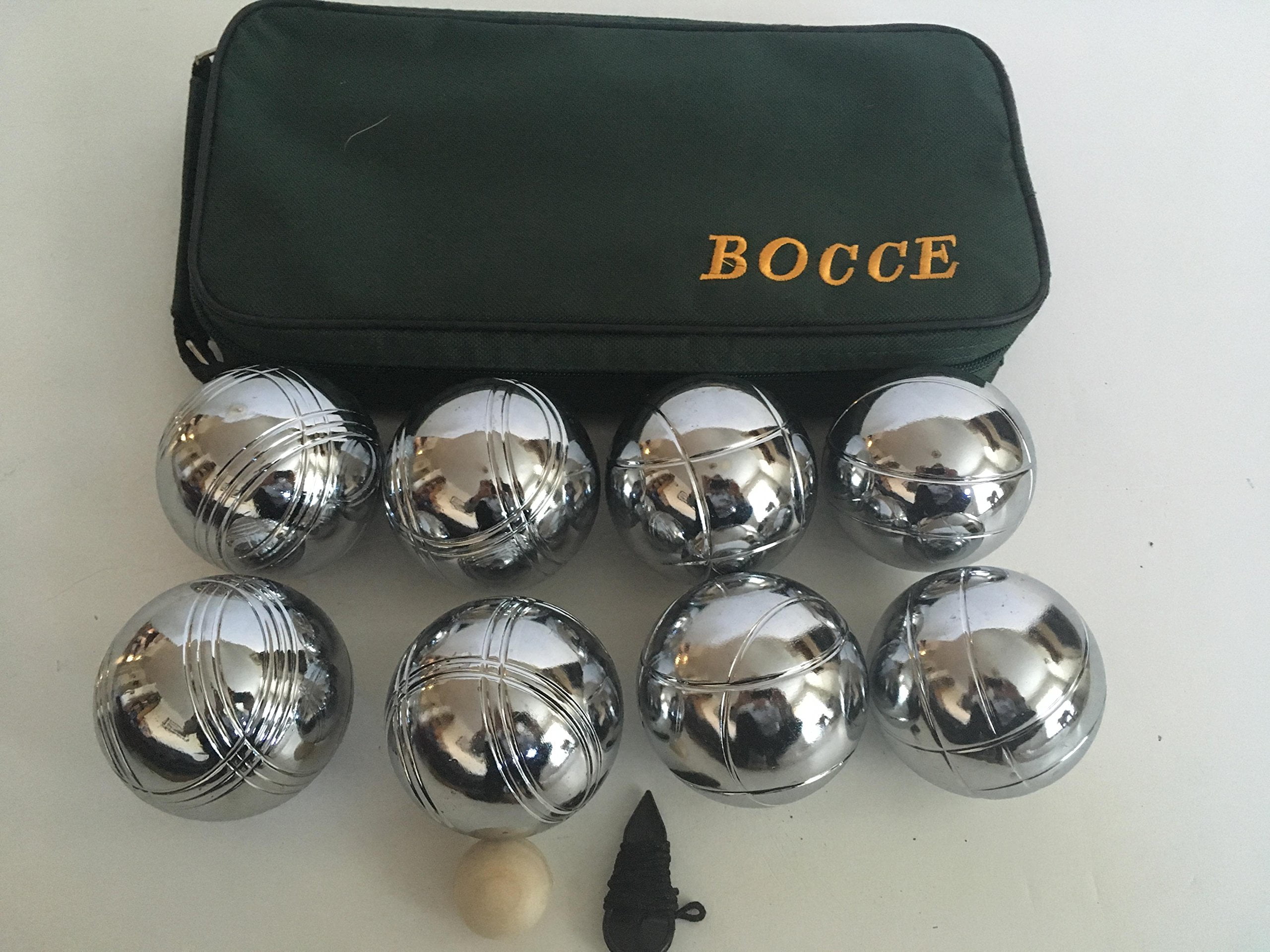 73mm Metal Bocce/Petanque Set with 8 Silver Balls and Green Bag ...