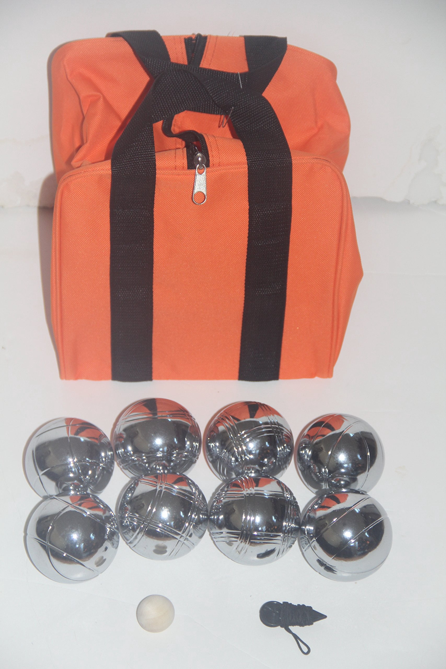 73mm Metal Bocce/Petanque Set with Silver Balls and Heavy Duty Orange ...