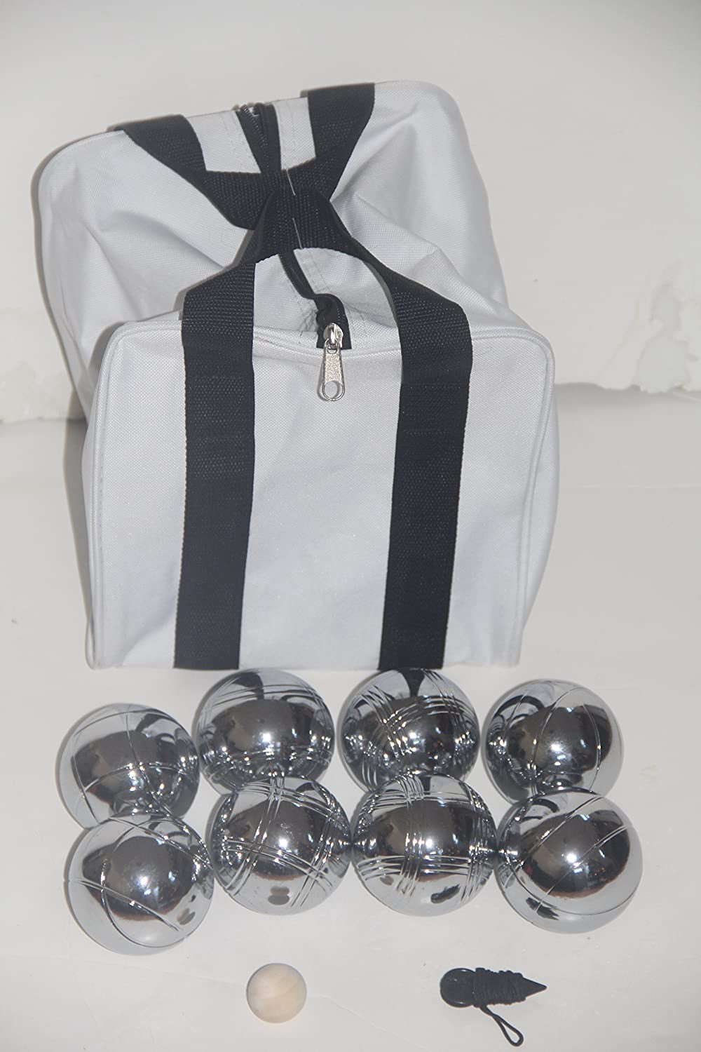 73mm Metal Bocce/Petanque Set with Silver Balls and Heavy Duty White ...