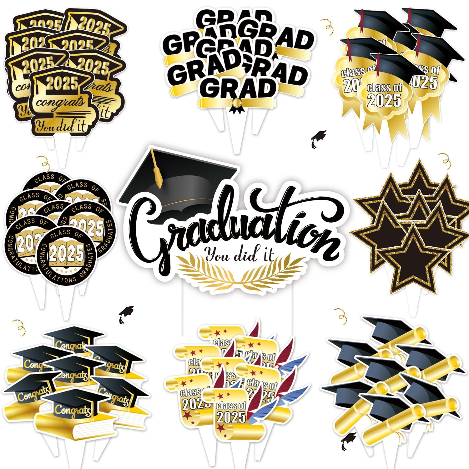 73pcs Graduation Cupcake Toppers 2025 Cake Topper MDH1Decorations Black ...