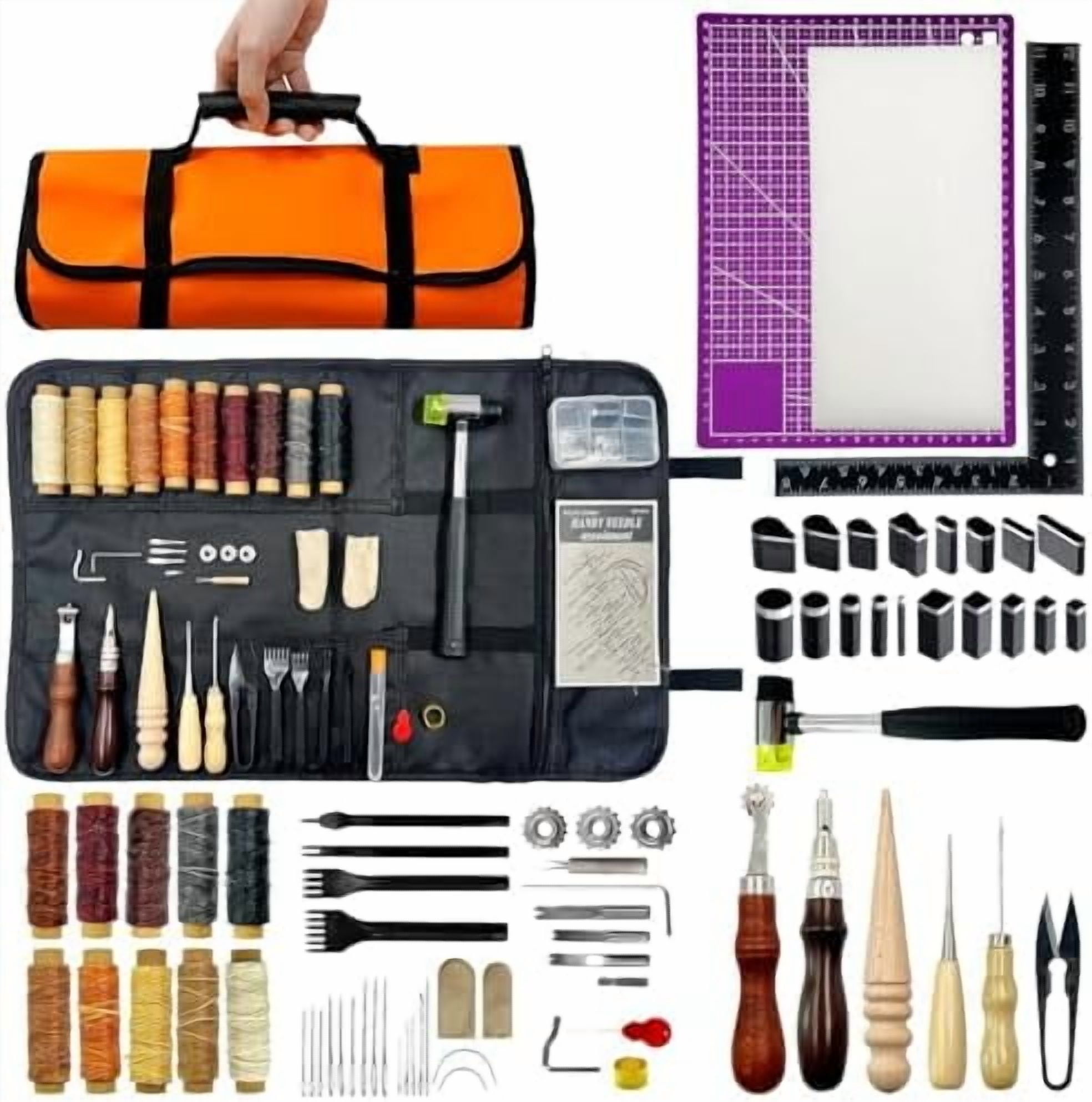 73pcs Leather Craft Kits with Portable Handbag, Leather Working Kit ...