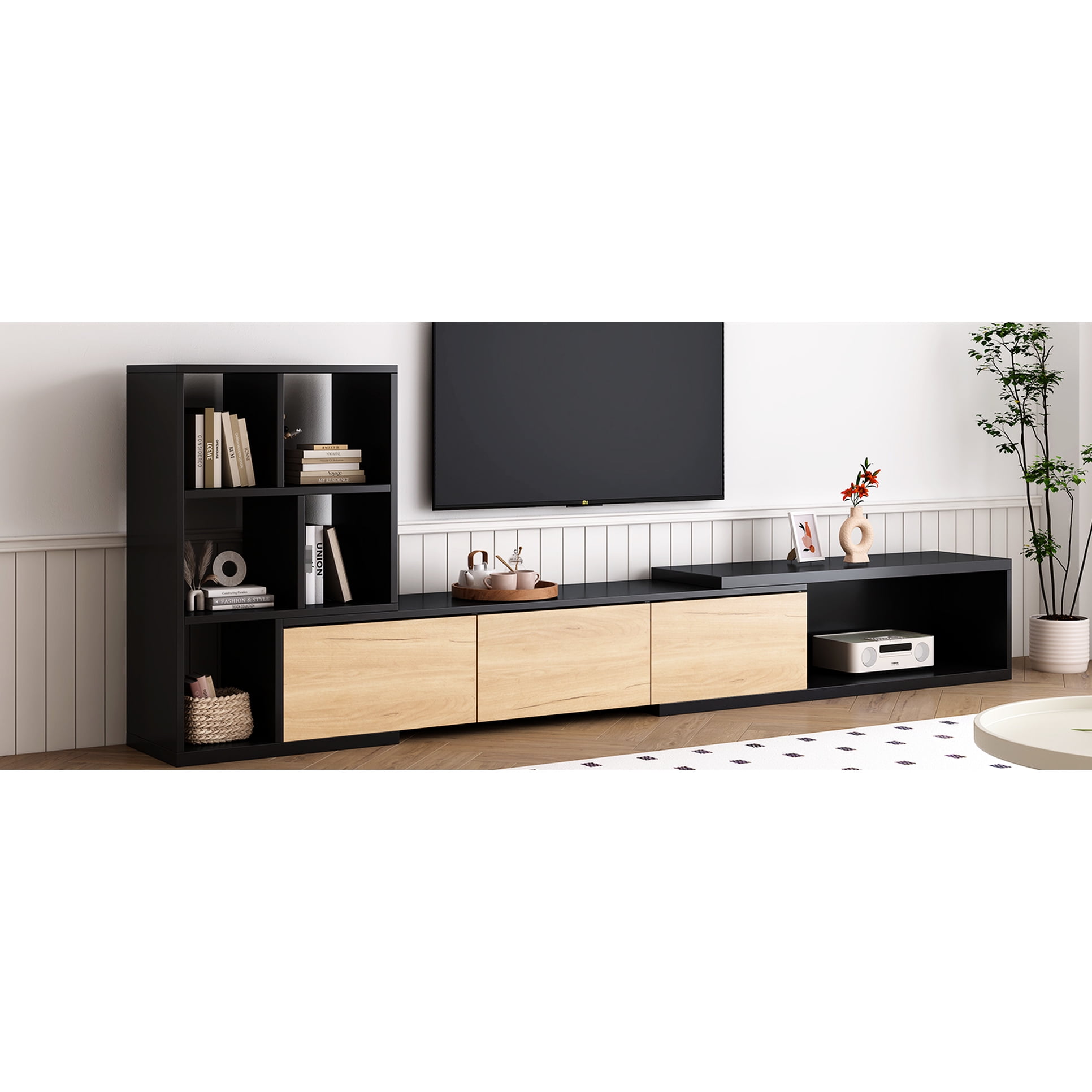 74.8'' - 126'' Adjustable Tv Stand With , Sliding Tabletop For Living ...