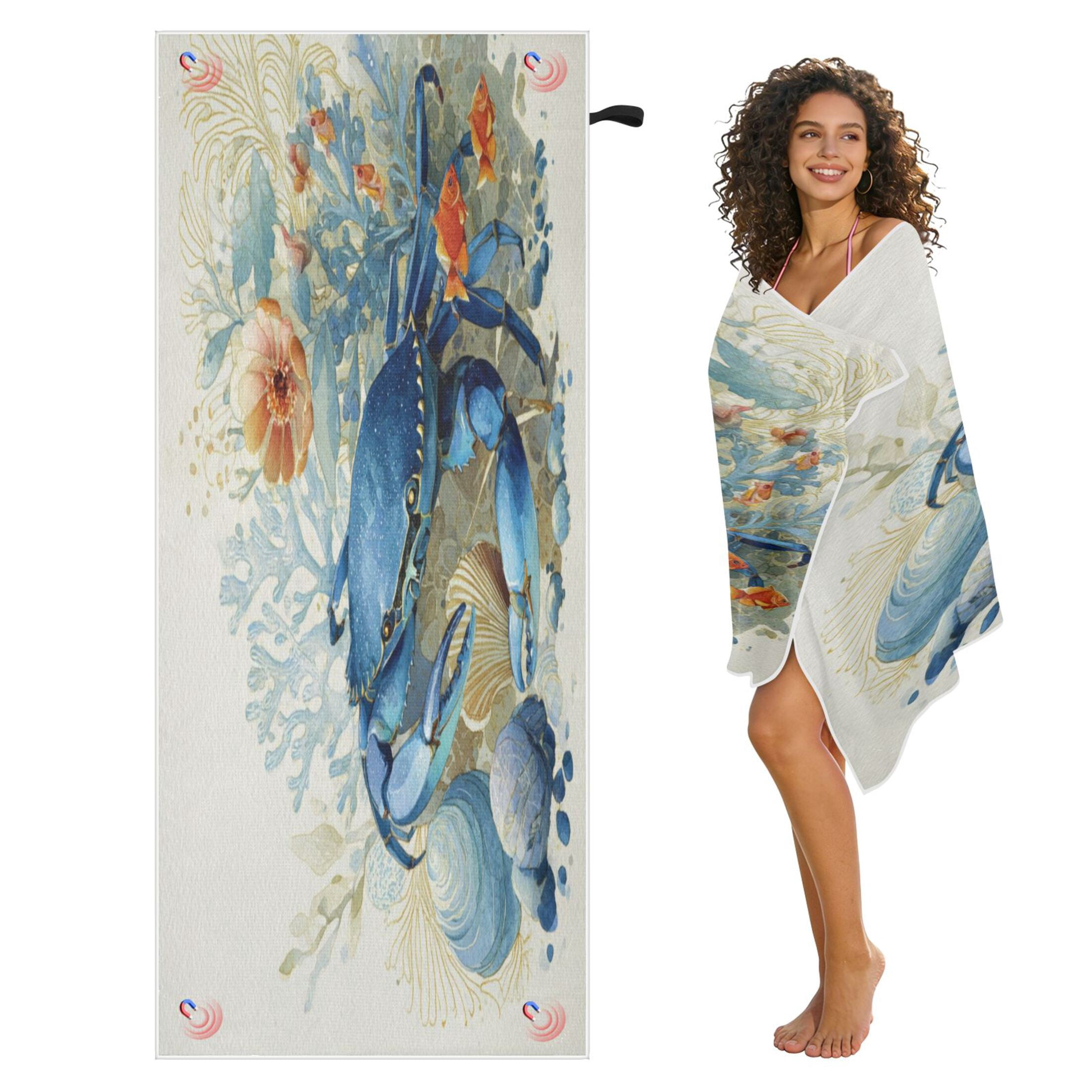 74.8*31.5in Magnetic Beach Towel Sand-Free & Quick Dry with Snap Loop ...