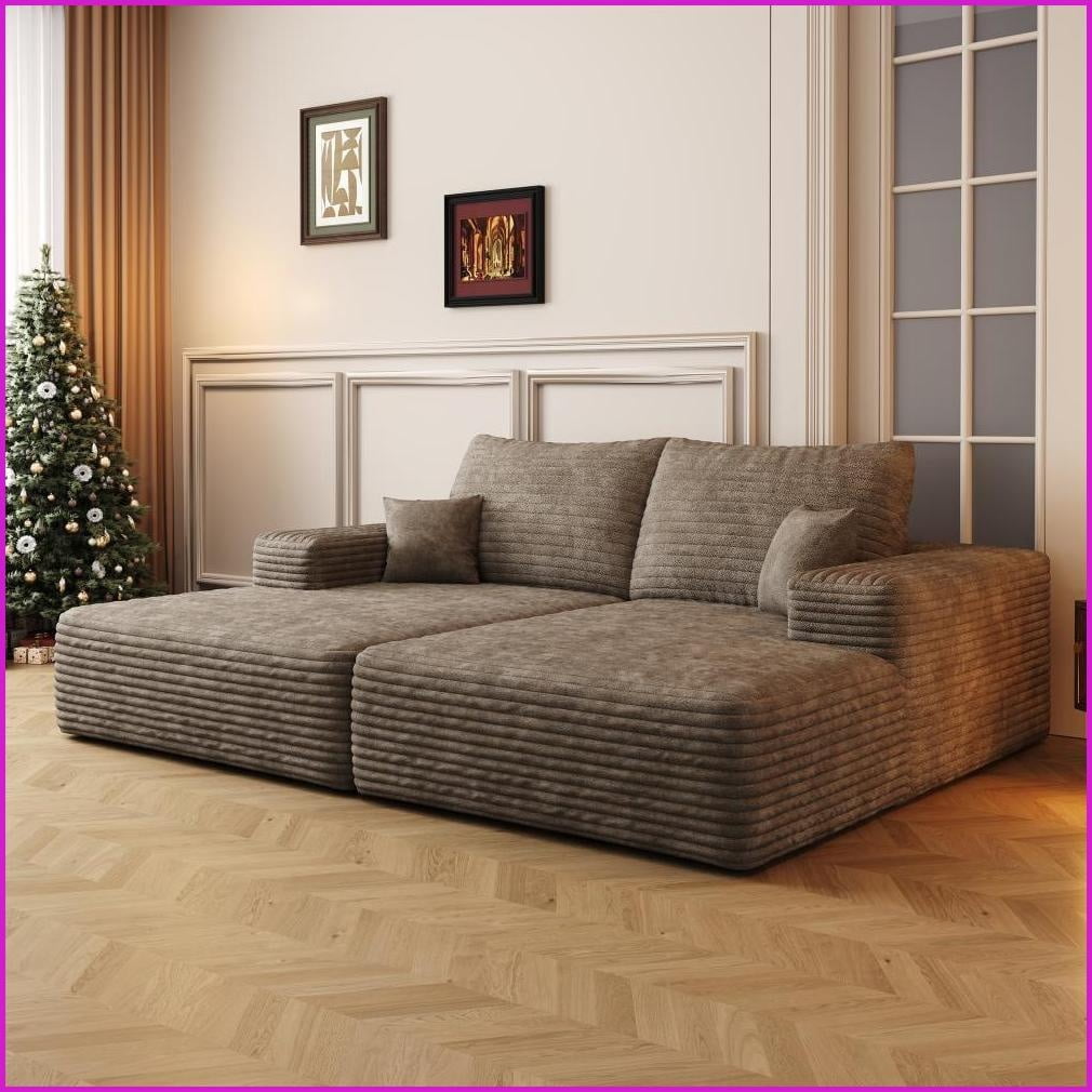 74.8" Modern Sleeper Sofa Bed - No Assembly Required, Plush Corduroy ...