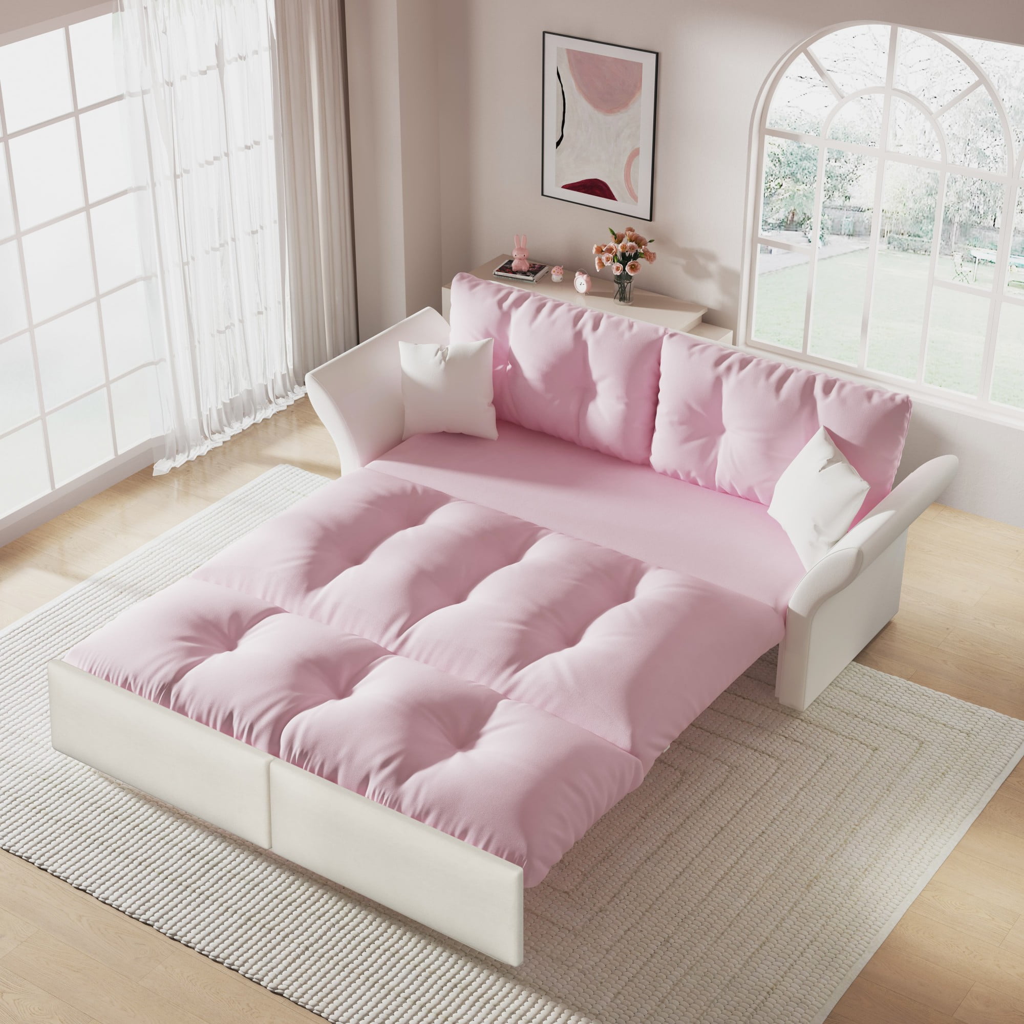 74.8" Queen Pull Out Sofa Bed, 3-in-1 Convertible Sleeper Tufted Sofa ...